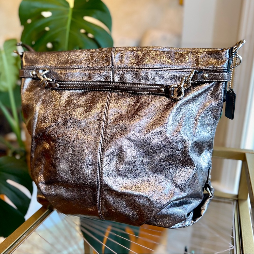 Coach Large Vintage Metallic Gunmetal Purse / Shoulde… - Gem